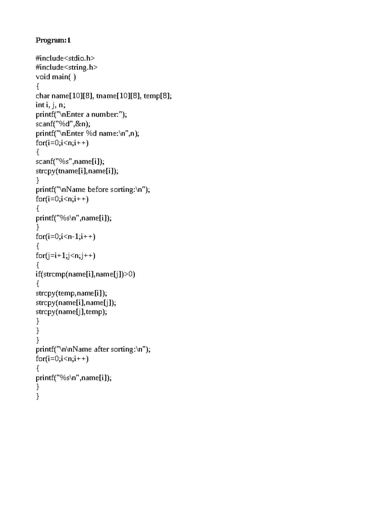 Ds programs - #include #include void main( ) { char name[10][8], - Studocu