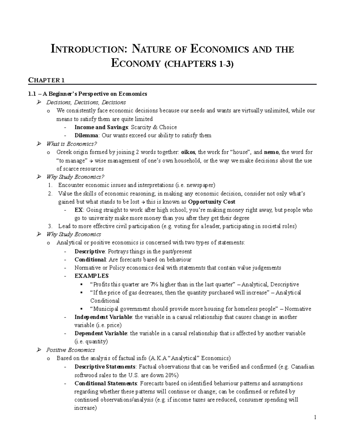 Unit 1 Economic Notes - INTRODUCTION: NATURE OF ECONOMICS AND THE ...