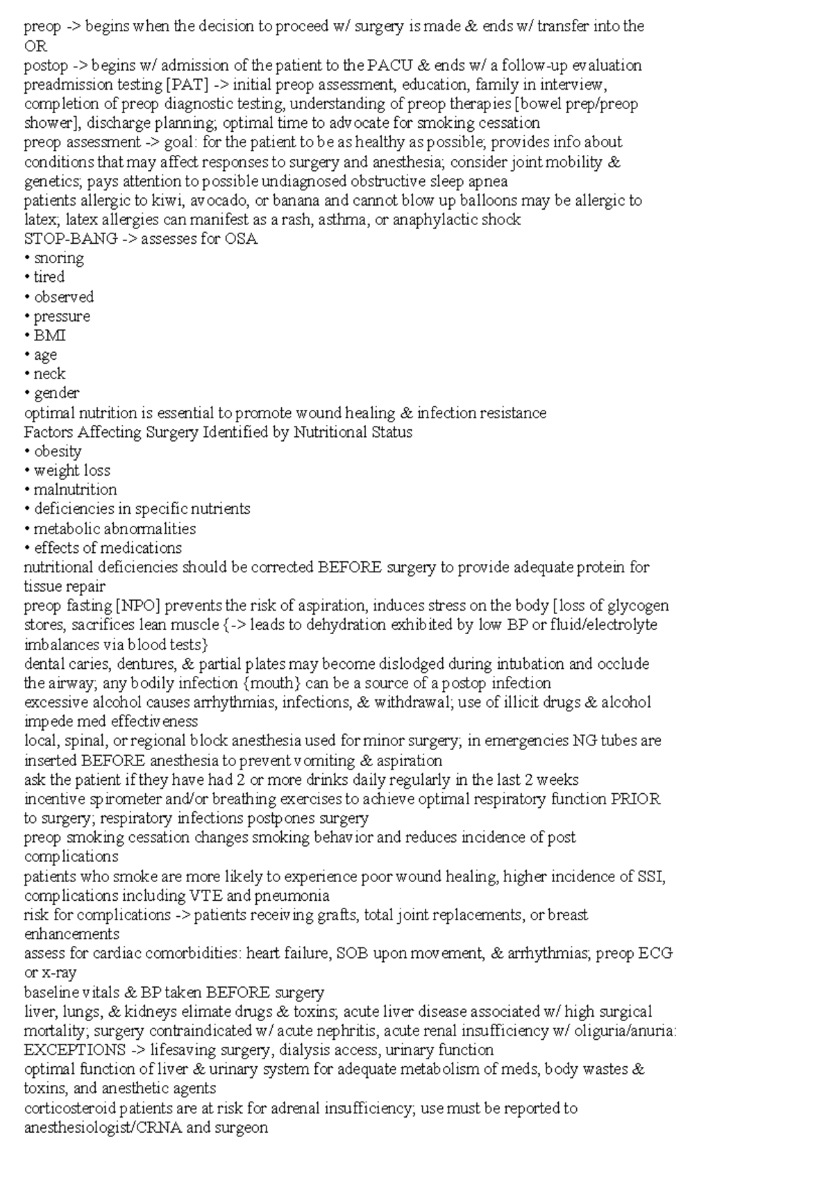 Chapter 14: Pre Operative Nursing - preop -> begins when the decision ...