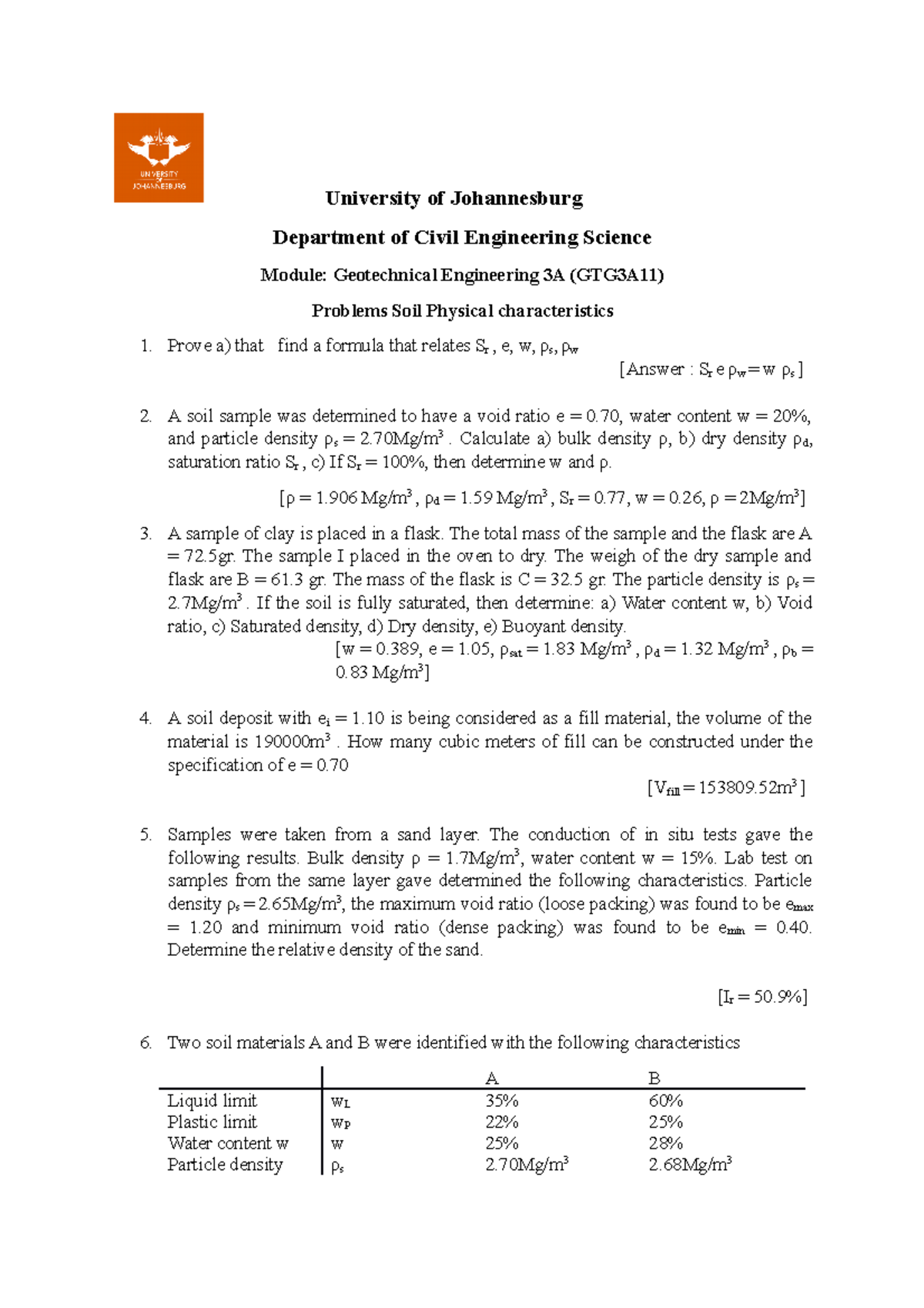 Problem solving 1 - Tutorial test - University of Johannesburg ...