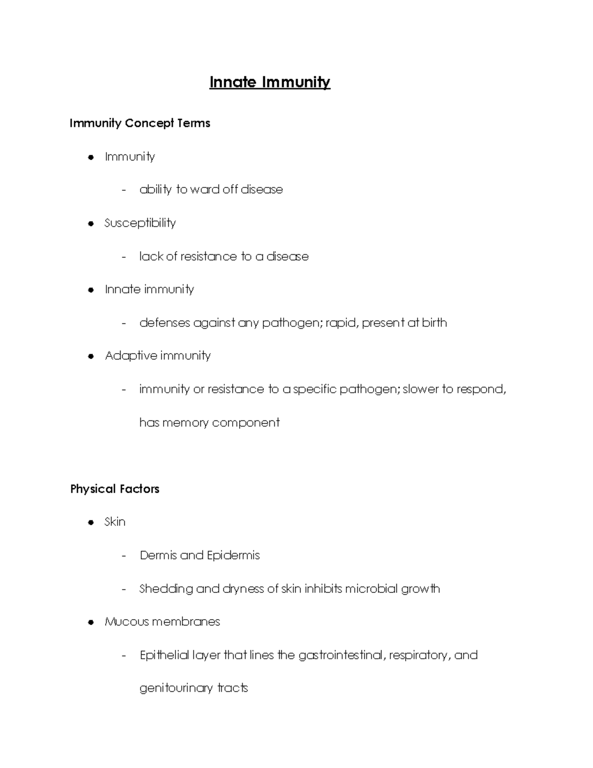 Innate Immunity BIO - Innate Immunity Immunity Concept Terms Immunity ...