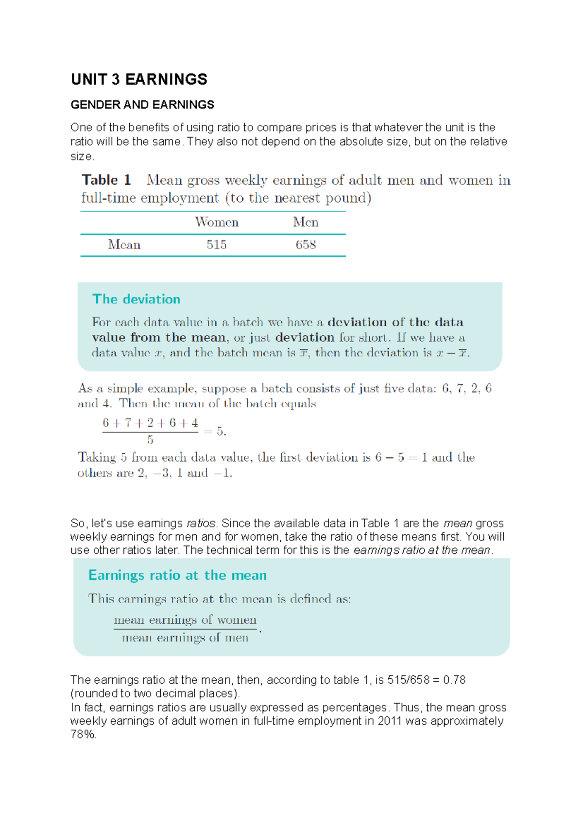 UNIT 3 Earnings - UNIT 3 EARNINGS GENDER AND EARNINGS One of the ...