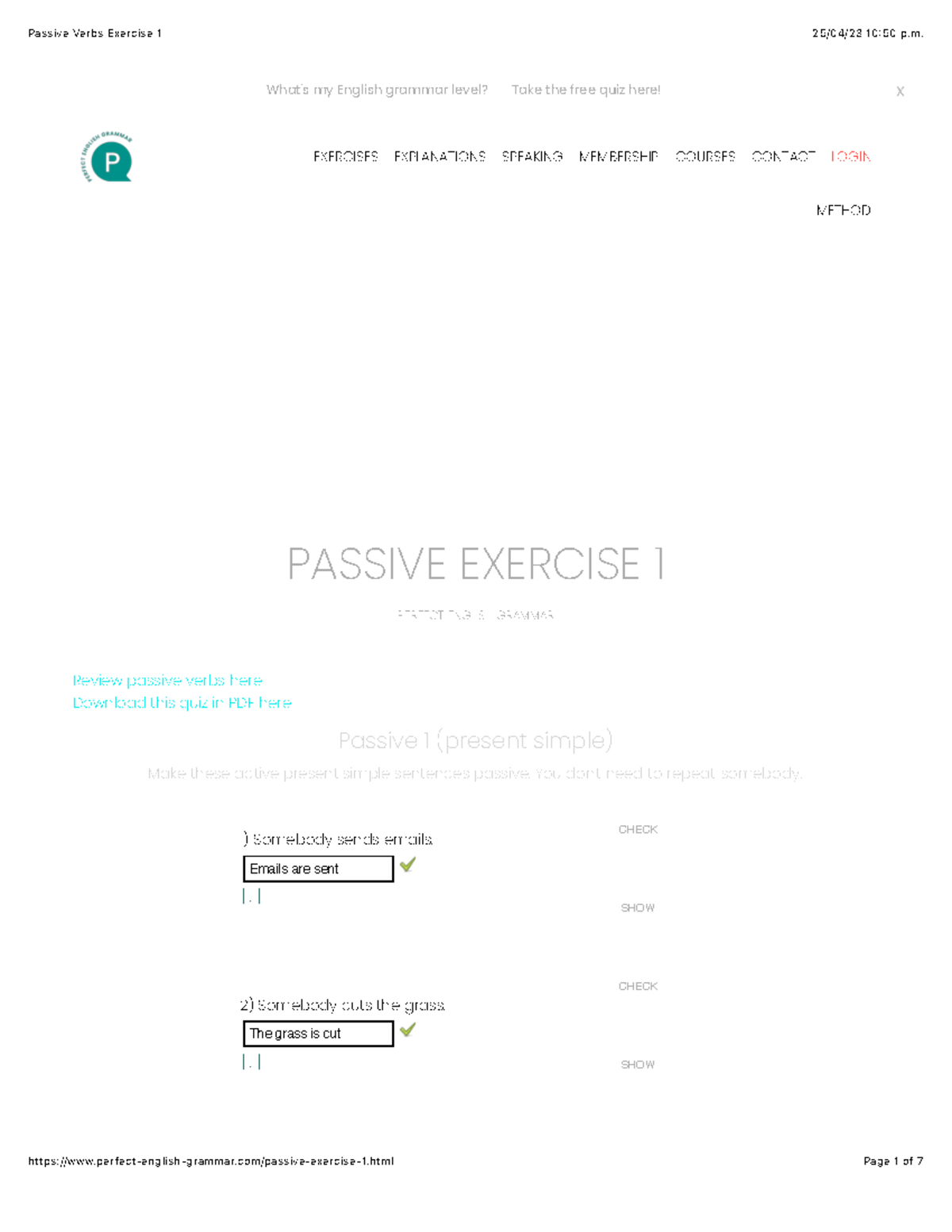 Passive Verbs Exercise 1 - PASSIVE EXERCISE 1 PERFECT ENGLISH GRAMMAR ...