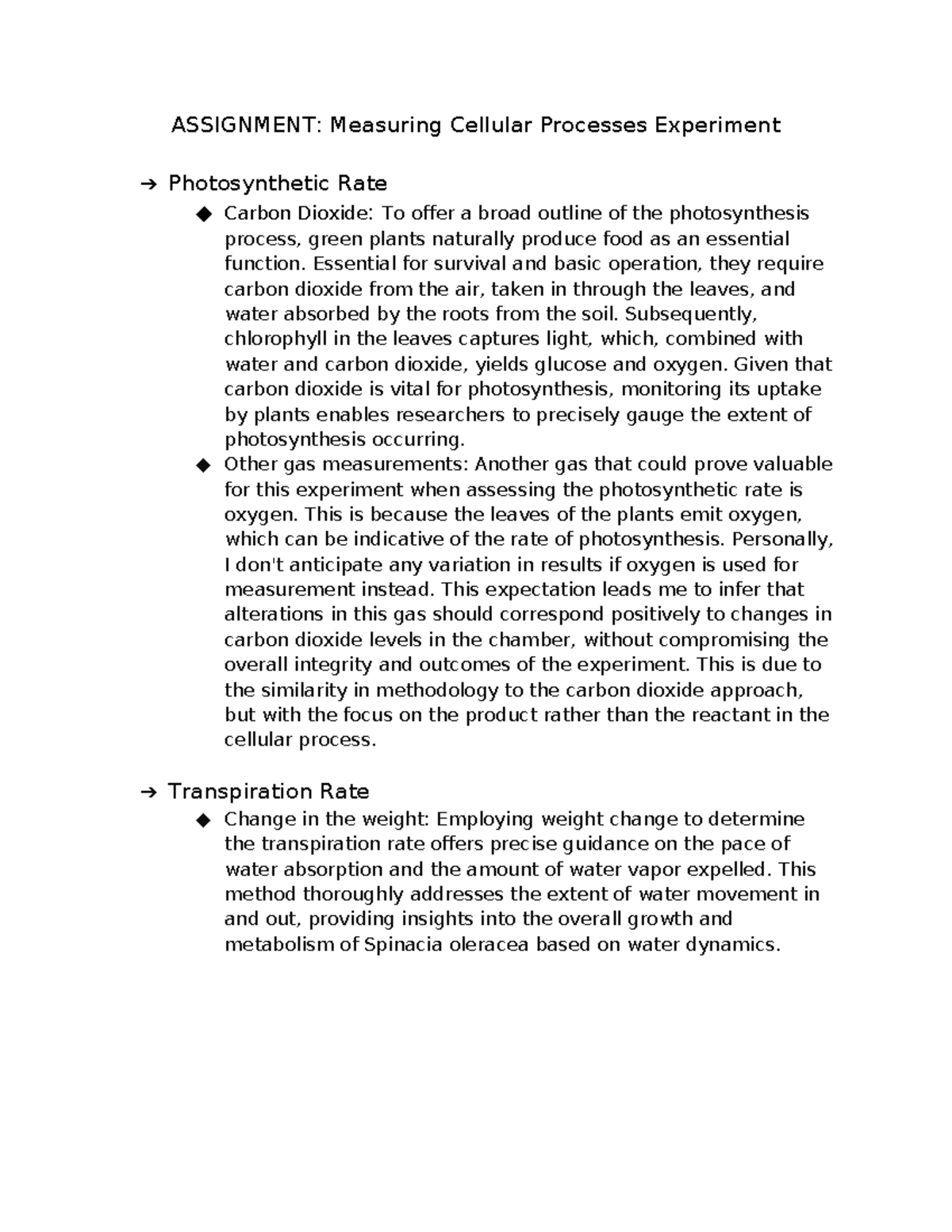 Assignment Measuring Cellular Processes Experiment Assignment Measuring Cellular Processes 