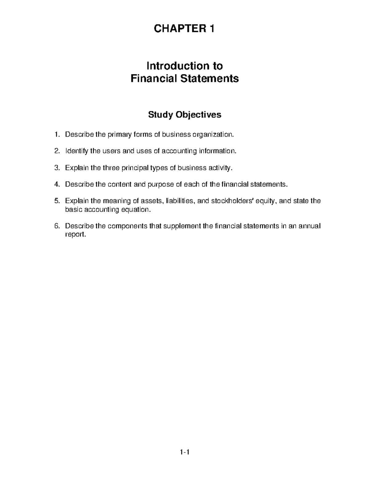 Chapter 1: Introduction to Financial Statements and - CHAPTER 1 ...
