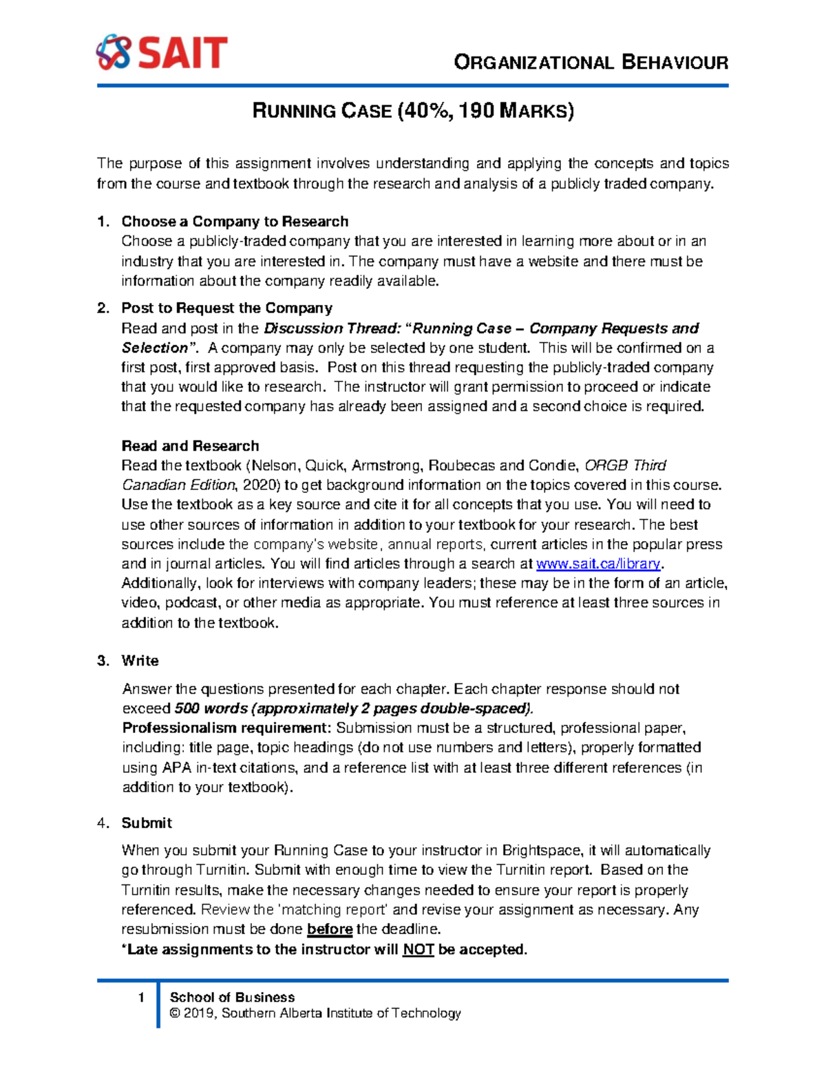 Running Case Instructions Distance W20 v2 - 1 School of Business ...