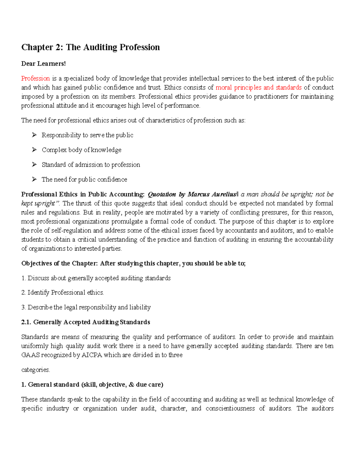Chapter 2 - Chapter 2: The Auditing Profession Dear Learners! Profession is a specialized body ...
