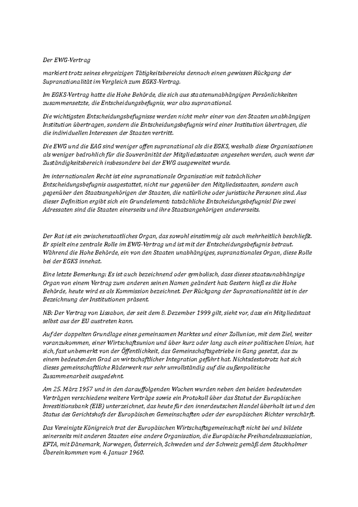 Der EWG - Vorlesungsnotizen 2 - Der EWG-Vertrag markiert trotz seines ...