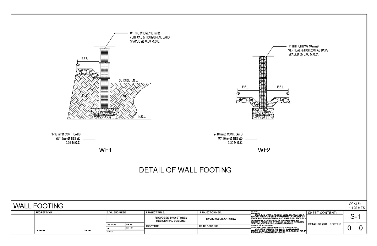 WALL Footing - F.F. OUTSIDE F.G. N.G. FILL FILL WF 6" THK. CHB W/ 10mmØ ...