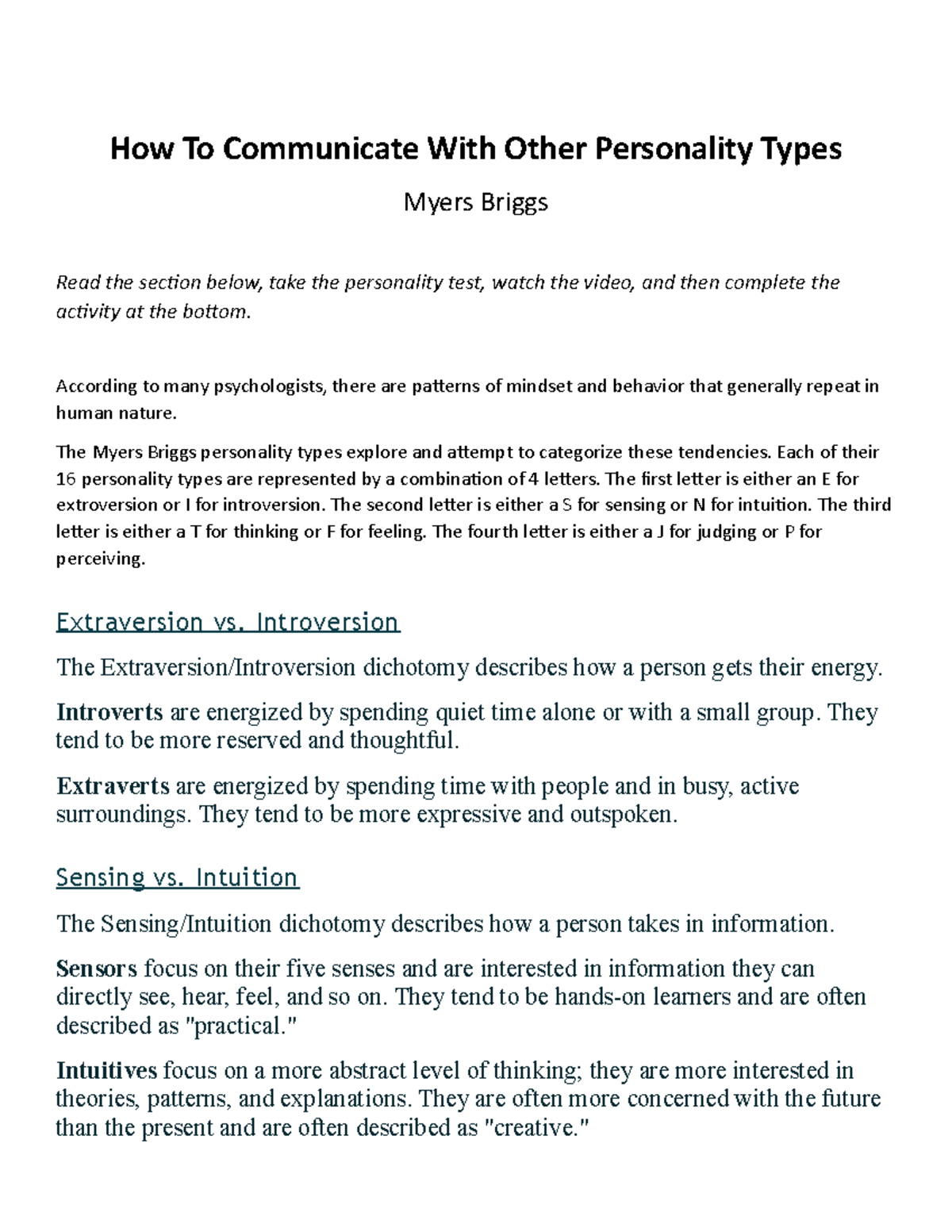 How To Communicate With Other Personality Types - Myers Briggs - How To ...