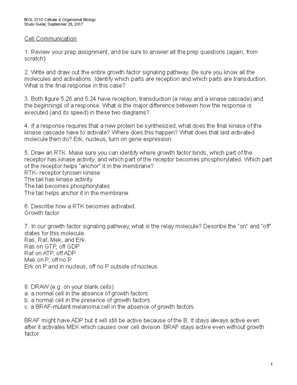 Cell Communication - Review your prep assignment, and be sure to answer ...