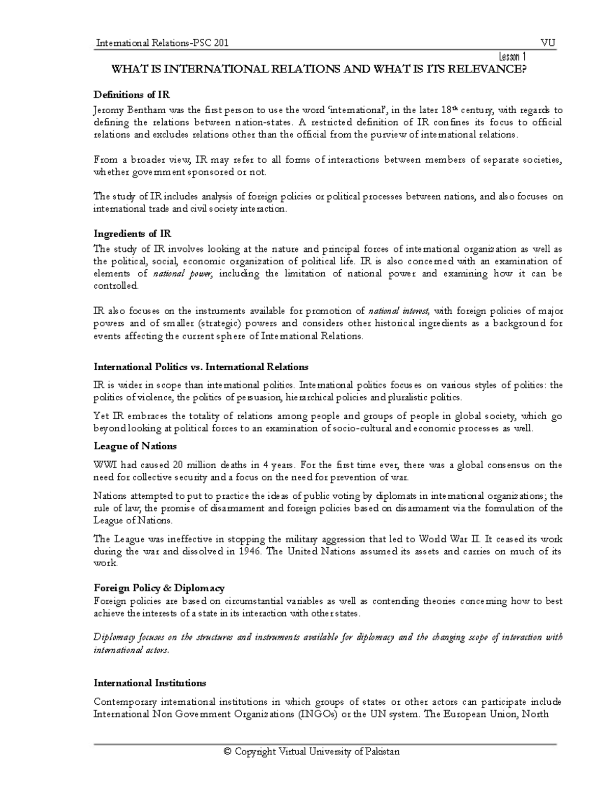 IR Complete Notes - Lesson 1 WHAT IS INTERNATIONAL RELATIONS AND WHAT ...