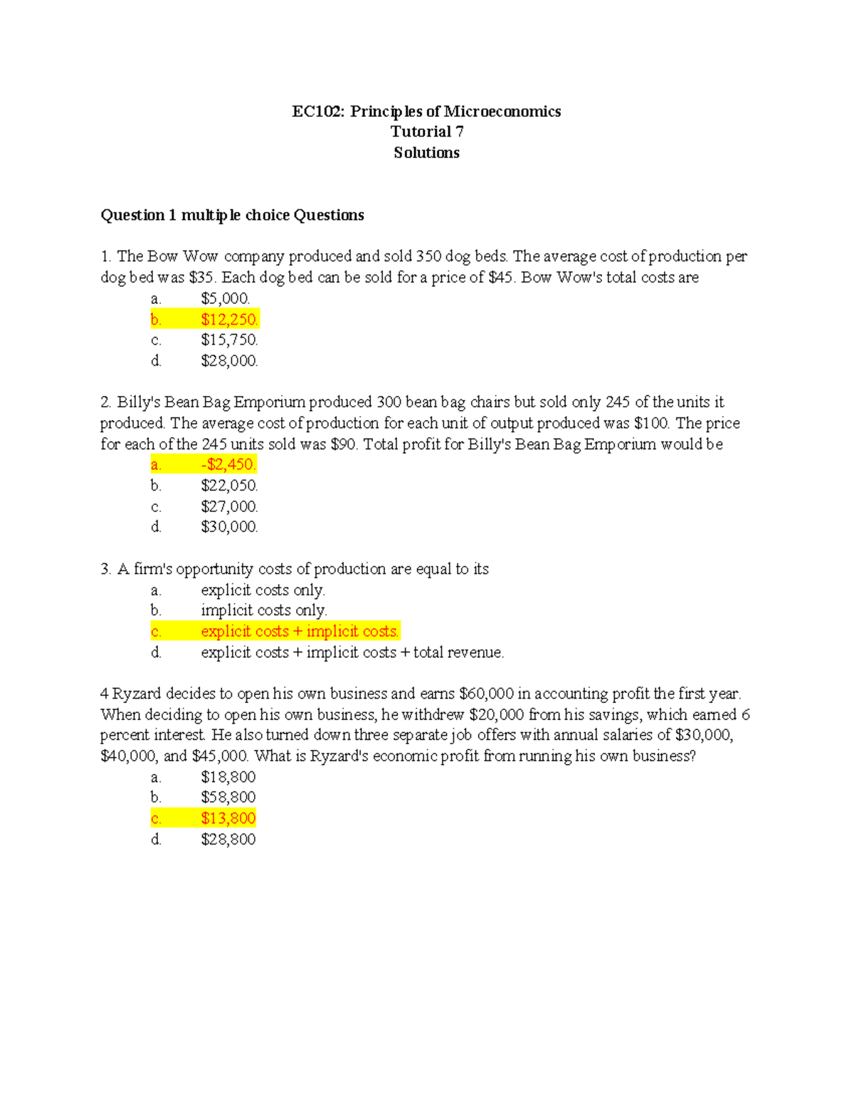 EC102 Tutorial 7 Solution - EC102: Principles of Microeconomics ...