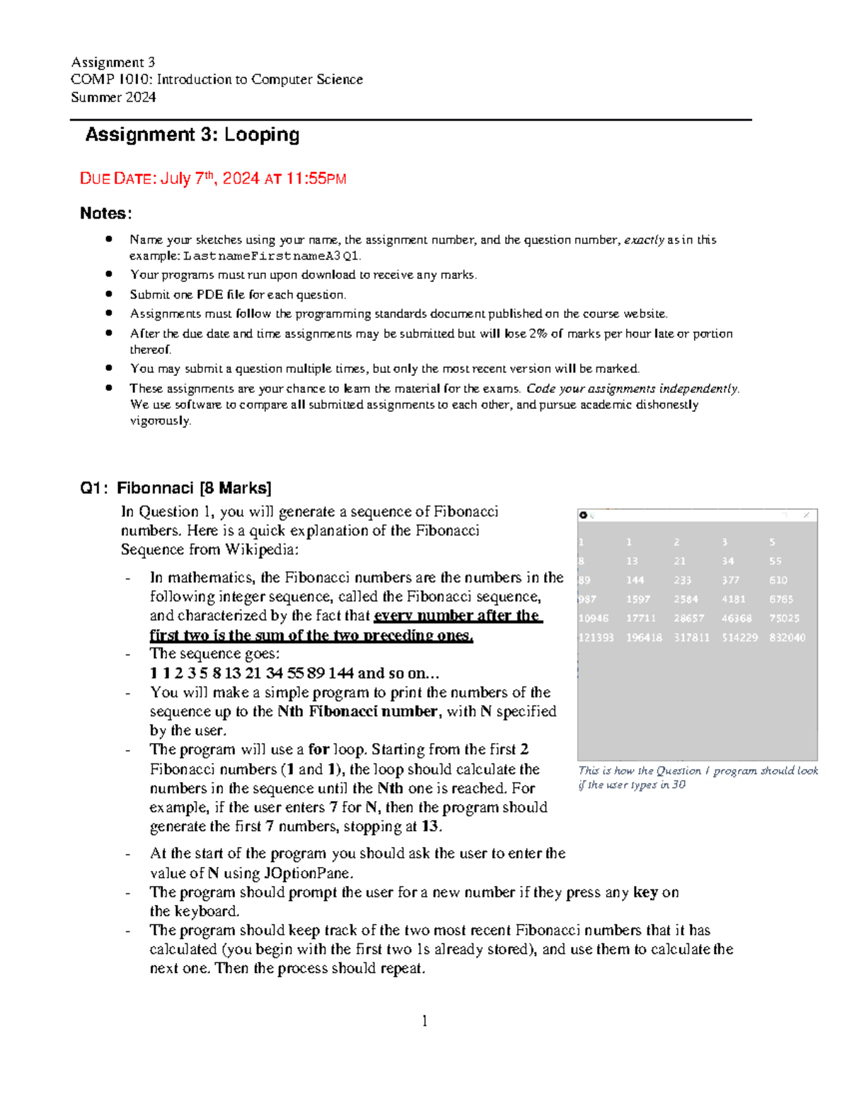 A3 Comp1010 Summer 2024 - Assignment 3 COMP 1010: Introduction to Computer Science Summer 2024 ...