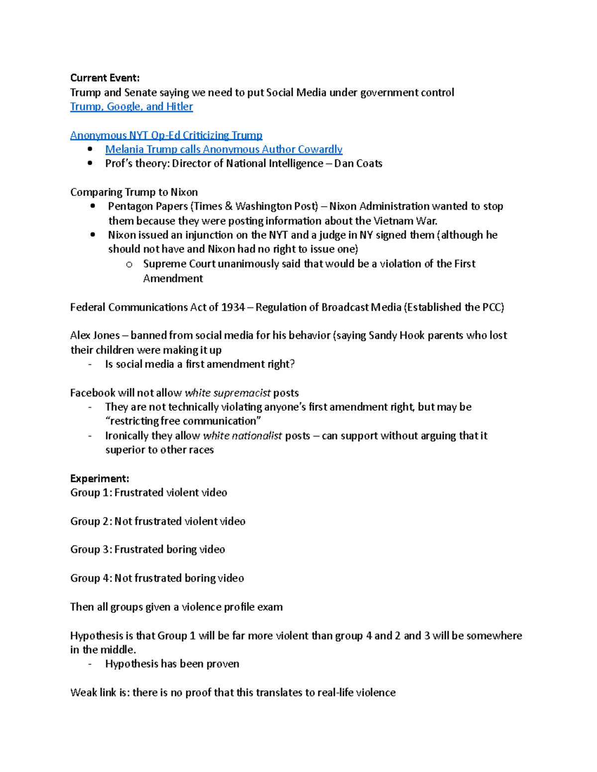 Freedom of Expression Notes - Current Event: Trump and Senate saying we ...