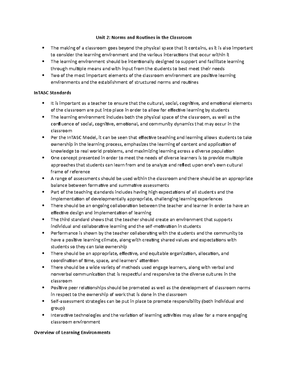 Unit 2 - Notes - Unit 2: Norms and Routines in the Classroom The making ...