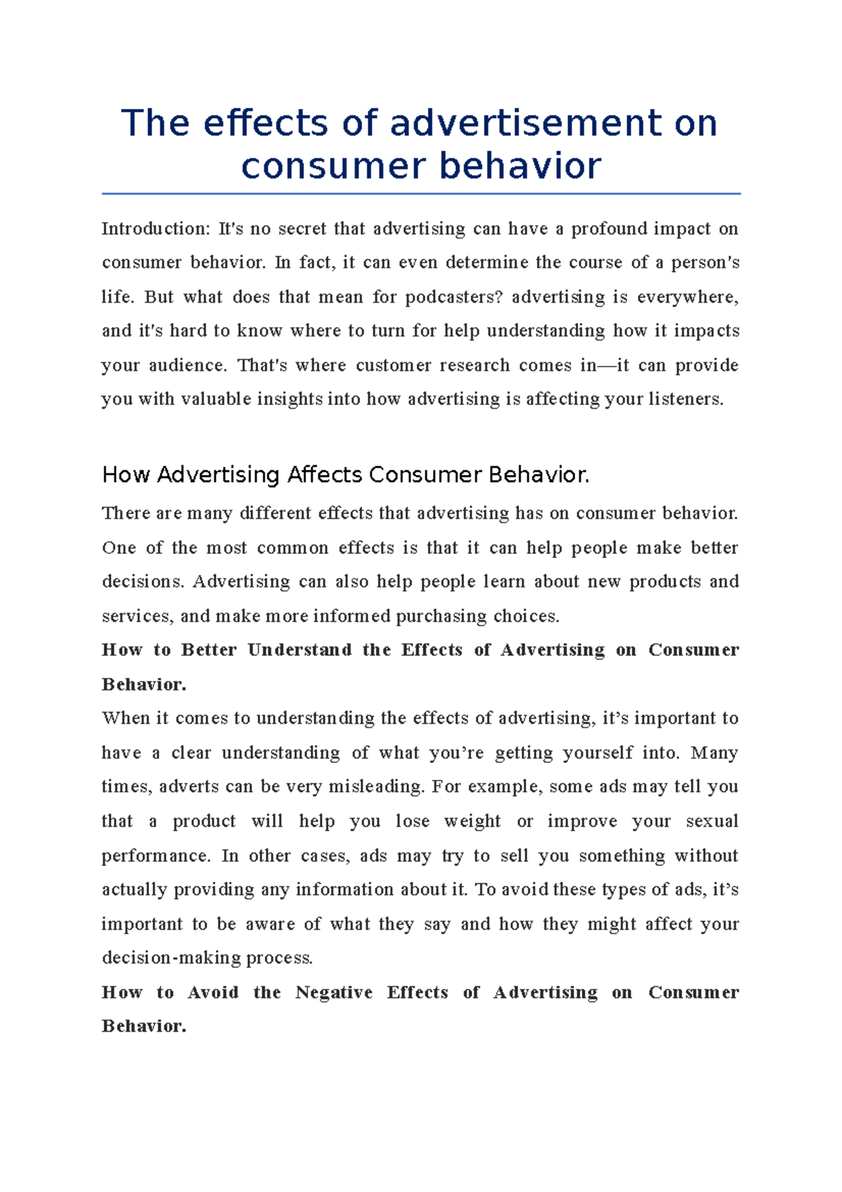 The effects of advertisement on consumer behavior - The effects of ...