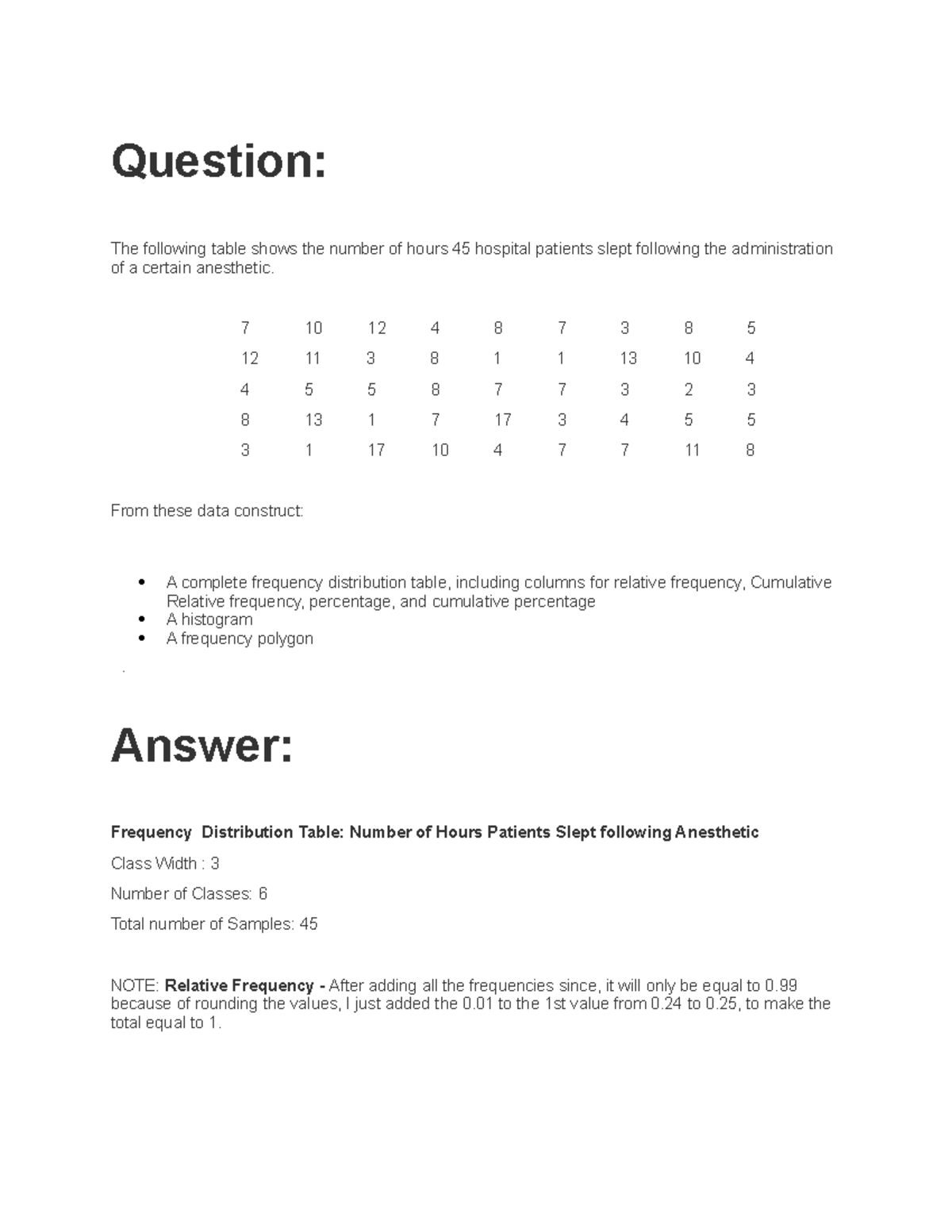 Question - BIOSTATISTICS - Question: The following table shows the ...