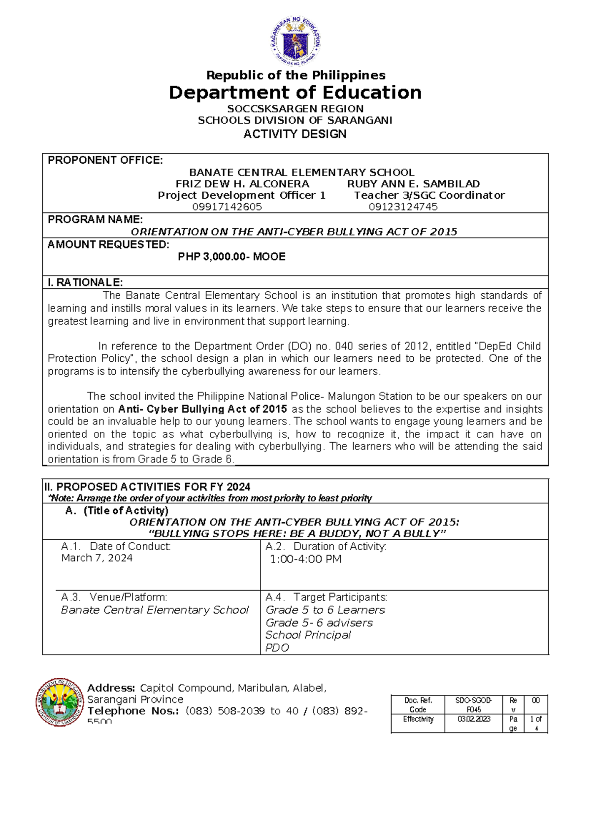 Anti-cyber bullying banate ces - Address: Capitol Compound, Maribulan ...