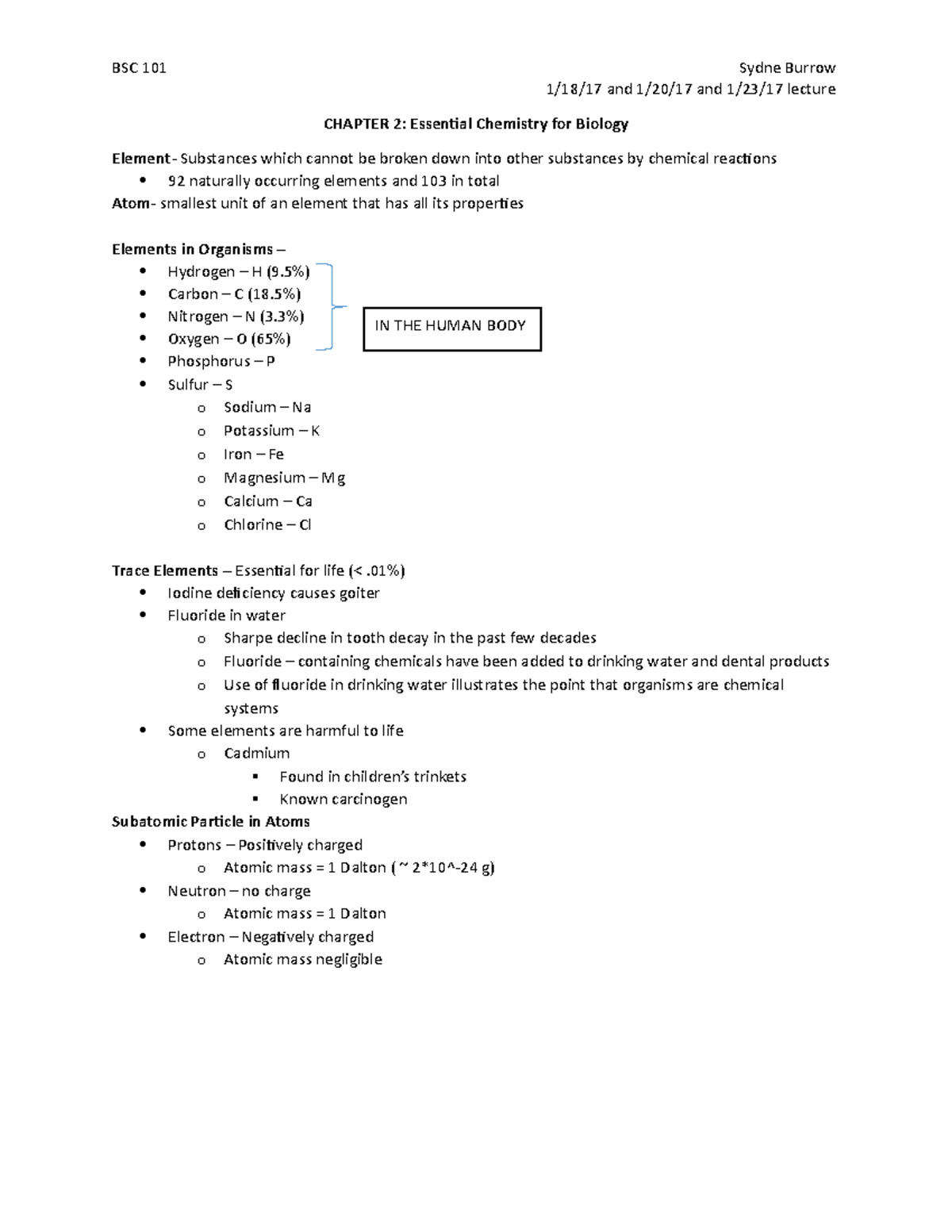 BSC - Chapter 2 - Essential chemistry for biology - BSC 101 Sydne ...