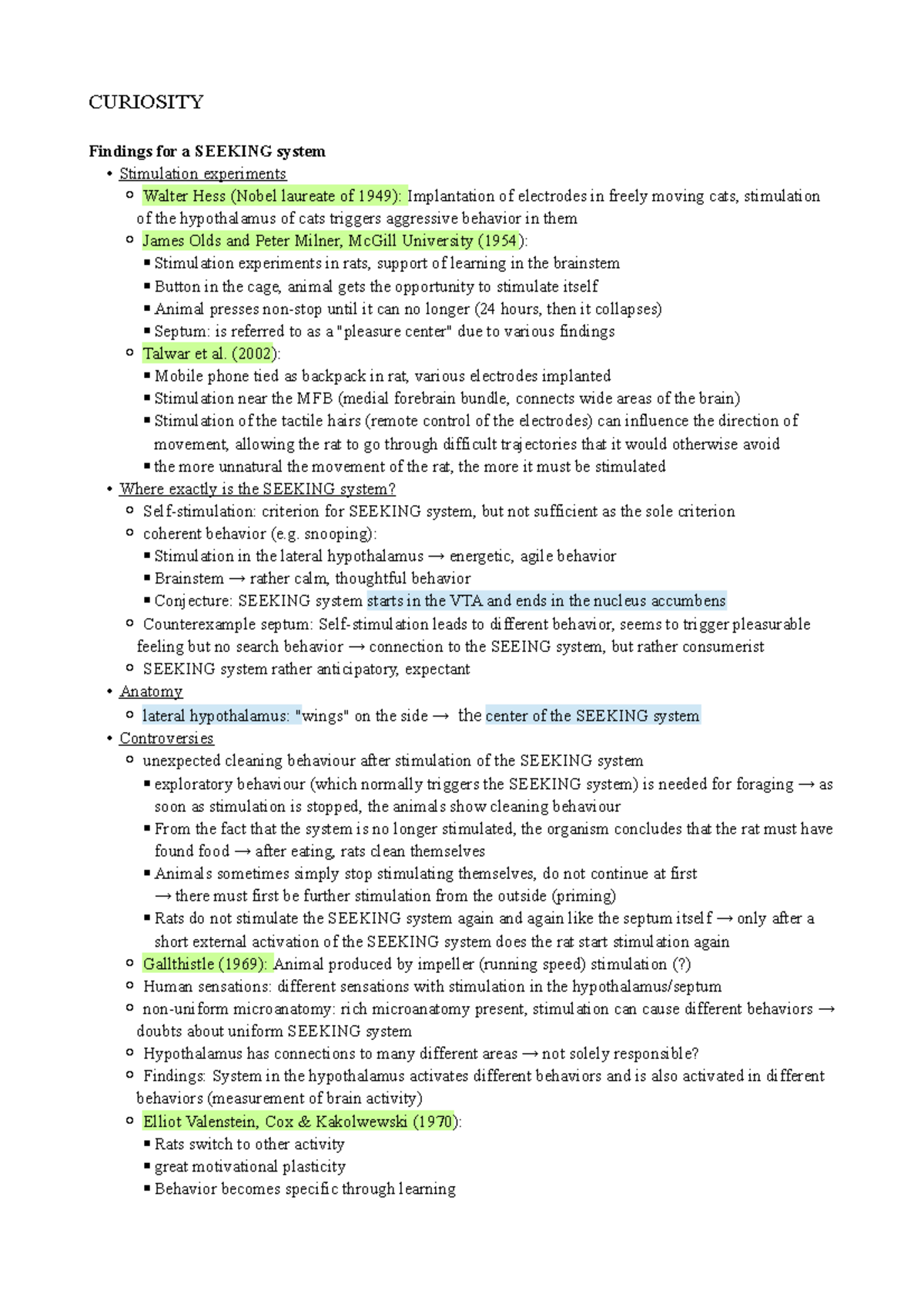 Summary Lecture 10 - Emotions: Curiosity - CURIOSITY Findings for a ...