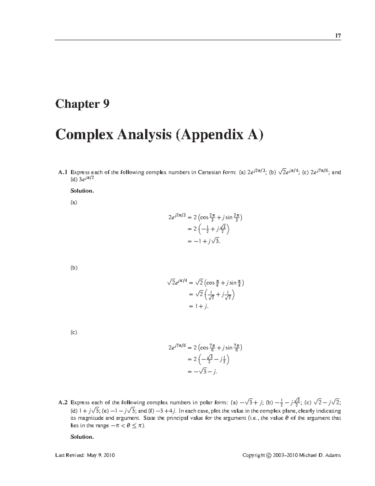 Continuous - Time Signals and Systems - Assignments - asgn1 soln - 17 Chapter 9 Complex Analysis ...