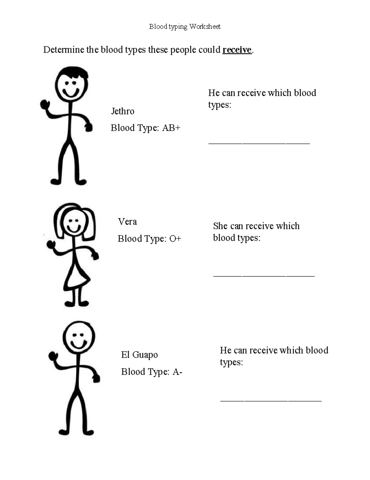 Blood Typing Worksheet - BIO-202 - Blood typing Worksheet Determine the ...