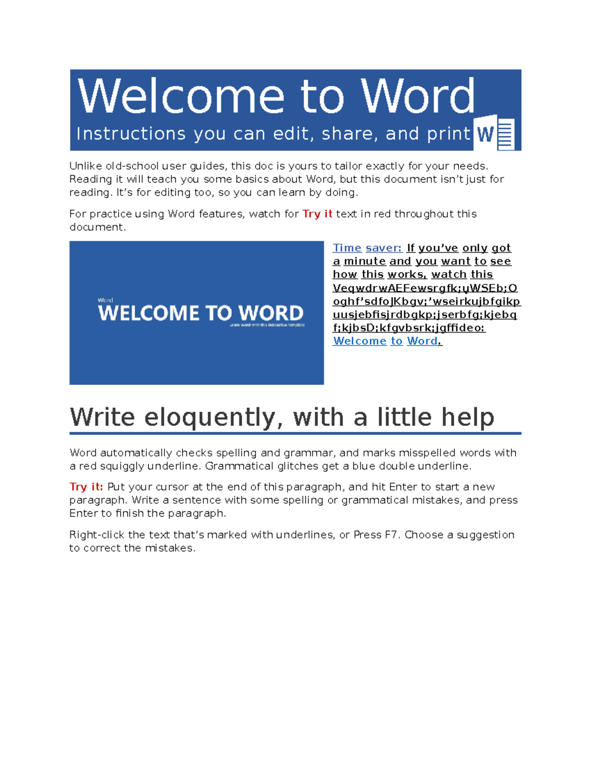 Welcome to Word - fsdfsdfzxcawsdasda - Welcome to Word Instructions you ...