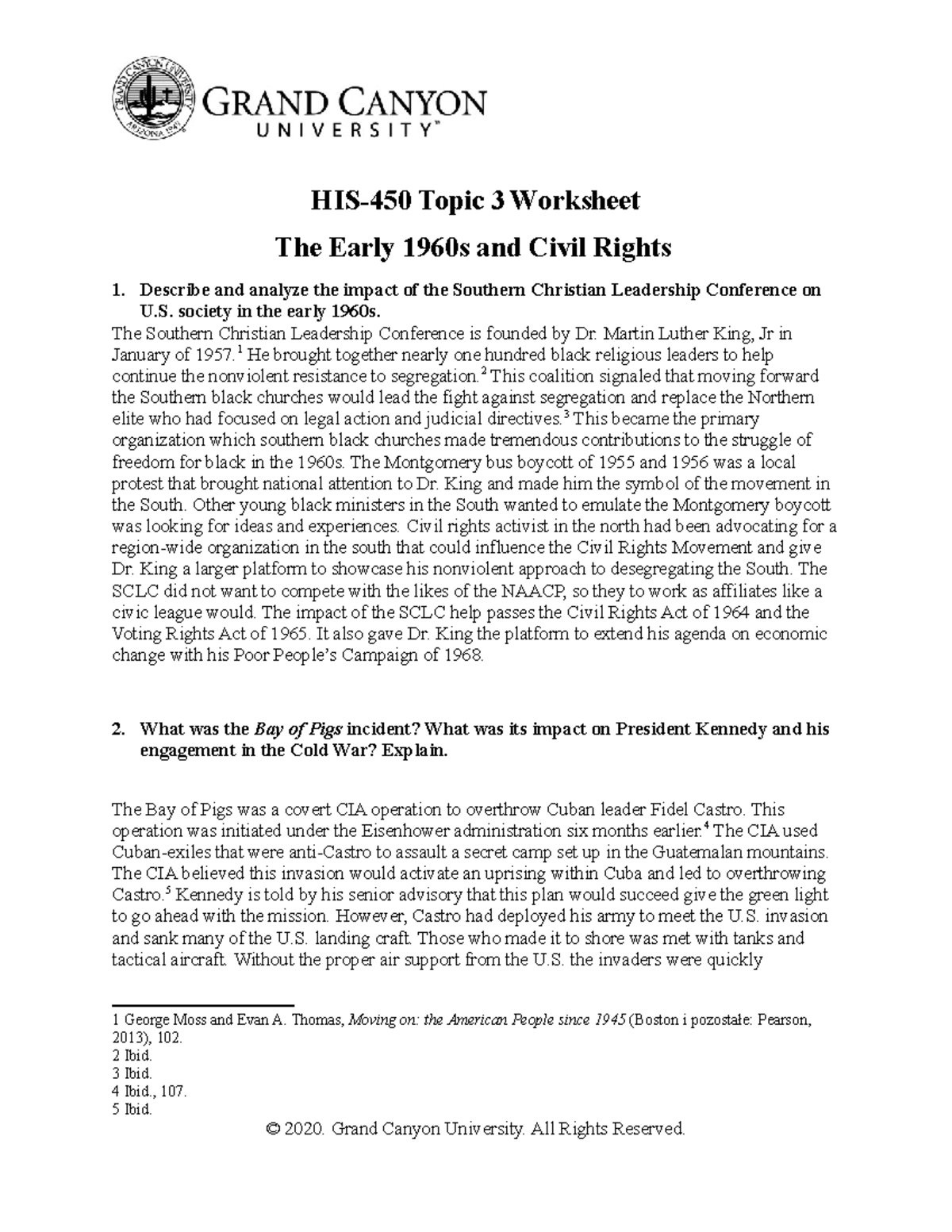 Reed-HIS-450-T3-The Early 1960s and Civil Rights Worksheet - HIS-450 ...