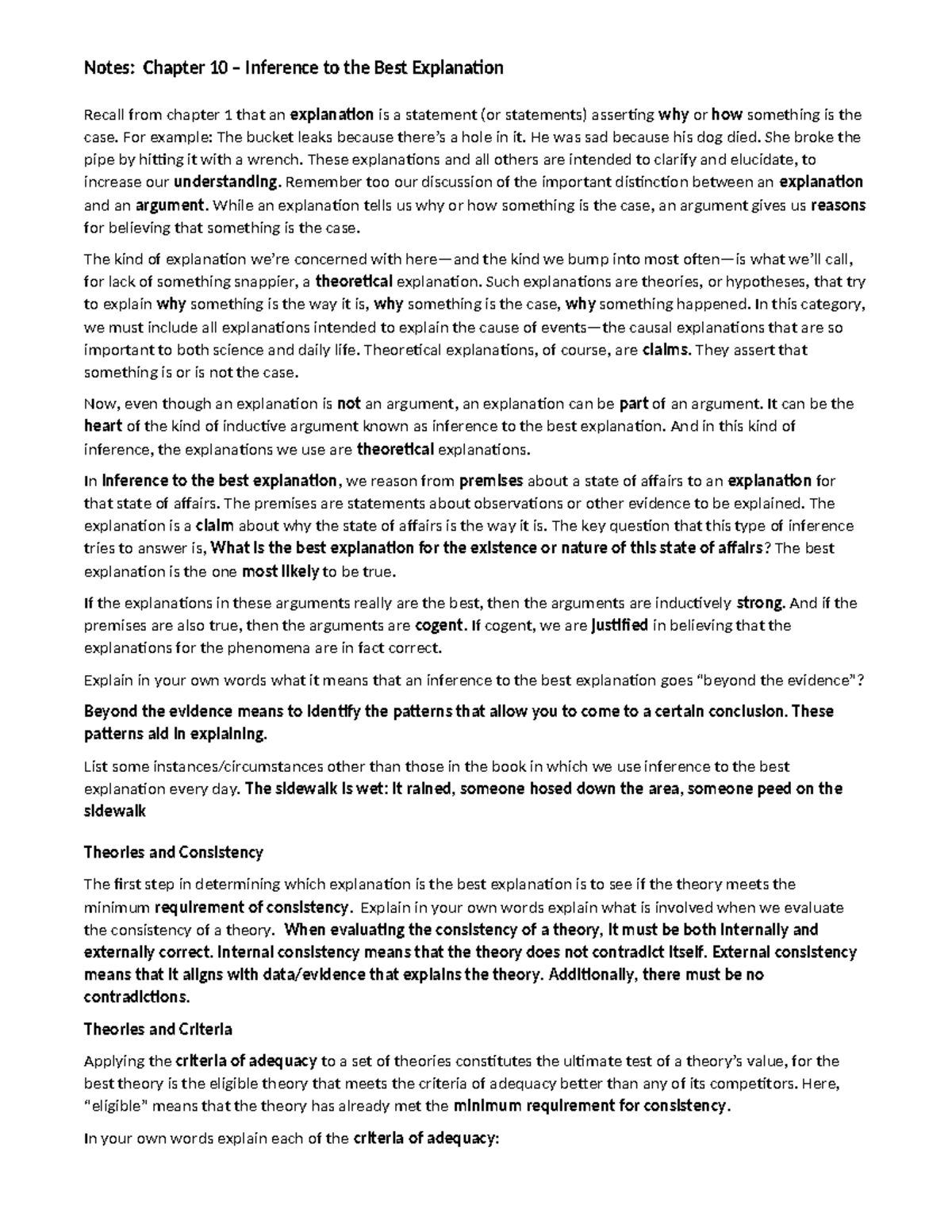 Notes Chapter 10 002690351 - Notes: Chapter 10 – Inference to the Best ...