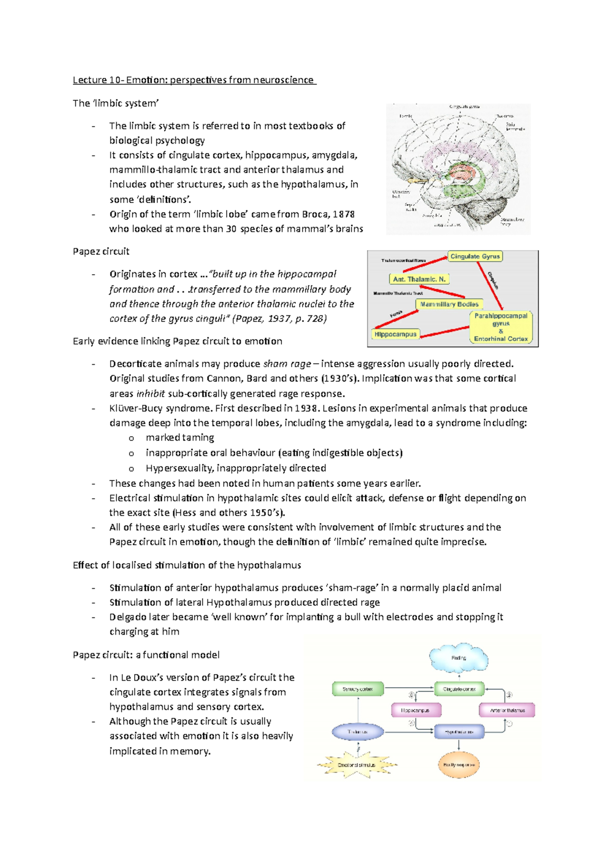 Lecture 10- Emotion- perspectives from neuroscience TO DO - Lecture 10 ...