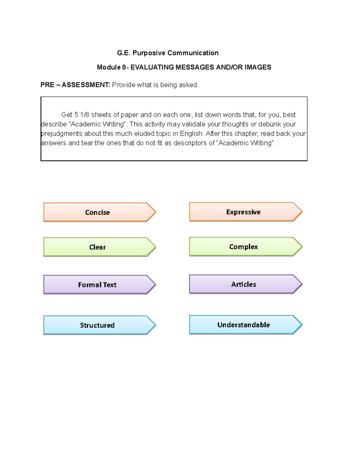 Purcomm- Module-8 - G. Purposive Communication Module 8- EVALUATING ...