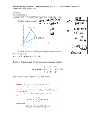 Calculus 2Midterm E 2022 - ADA University, School of IT and Engineering ...