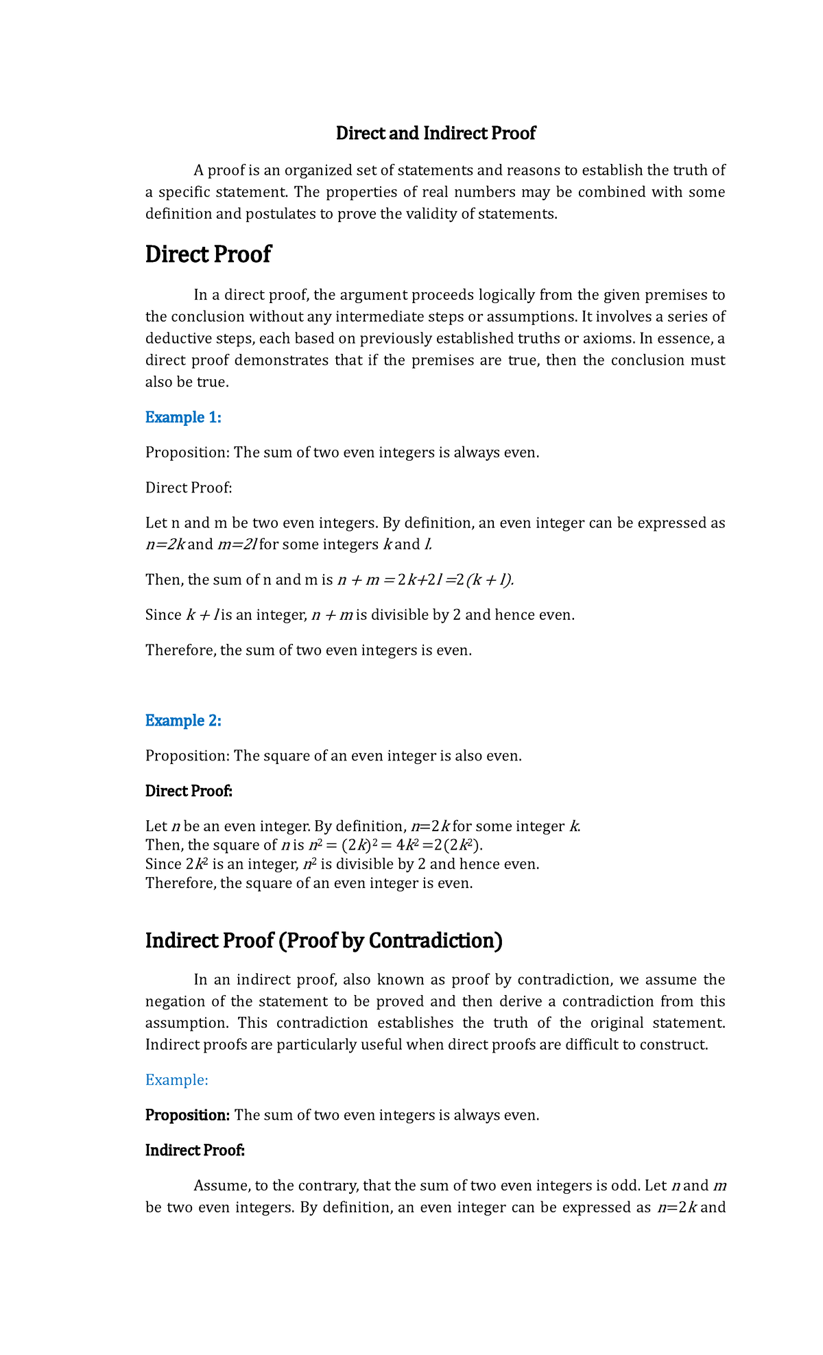 Direct-and-Indirect-Proof - Direct and Indirect Proof A proof is an ...