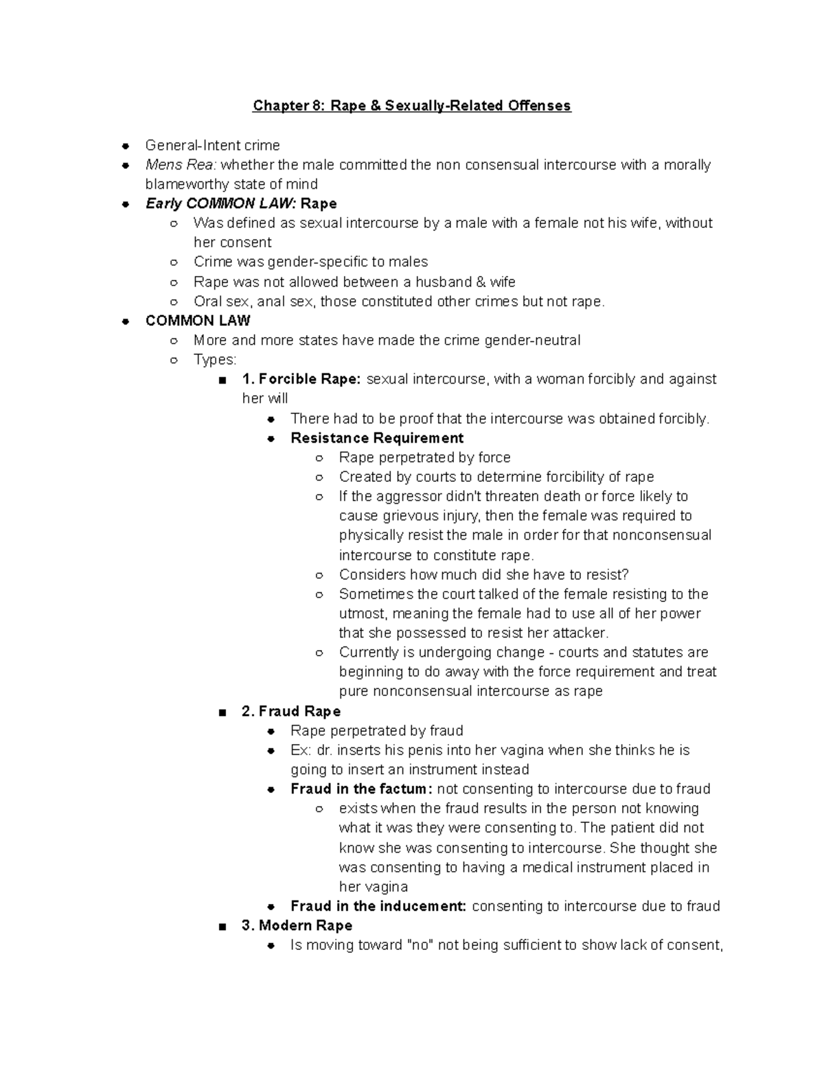 Week 12 Chapter 8 Rape - Lecture Notes - Chapter 8: Rape & Sexually ...