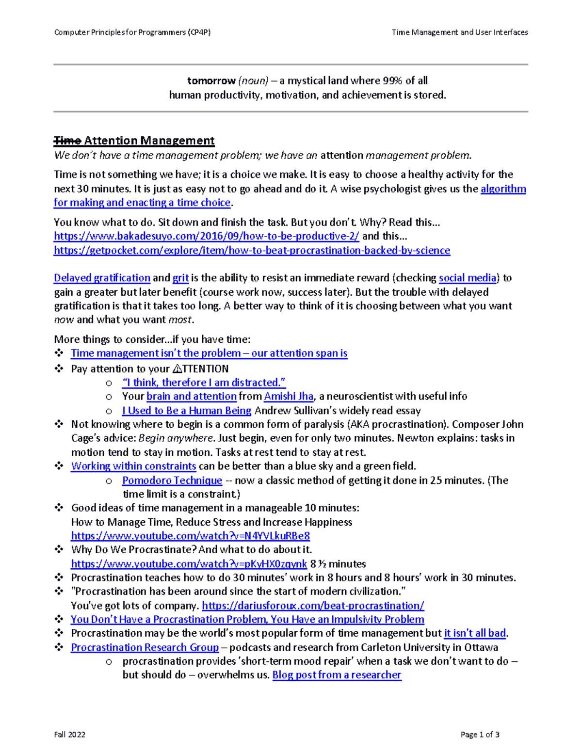 Cp4p Ui Time Mgmt Activity Instructions Computer Principles For Programmers Cp4p Time