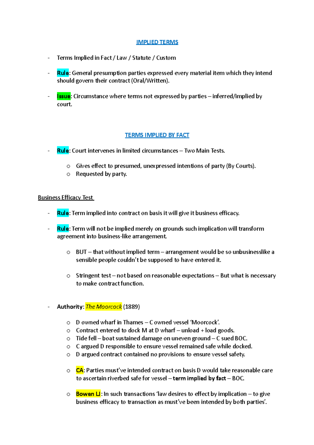 3. Implied Terms In Fact & Law - IMPLIED TERMS Terms Implied in Fact ...