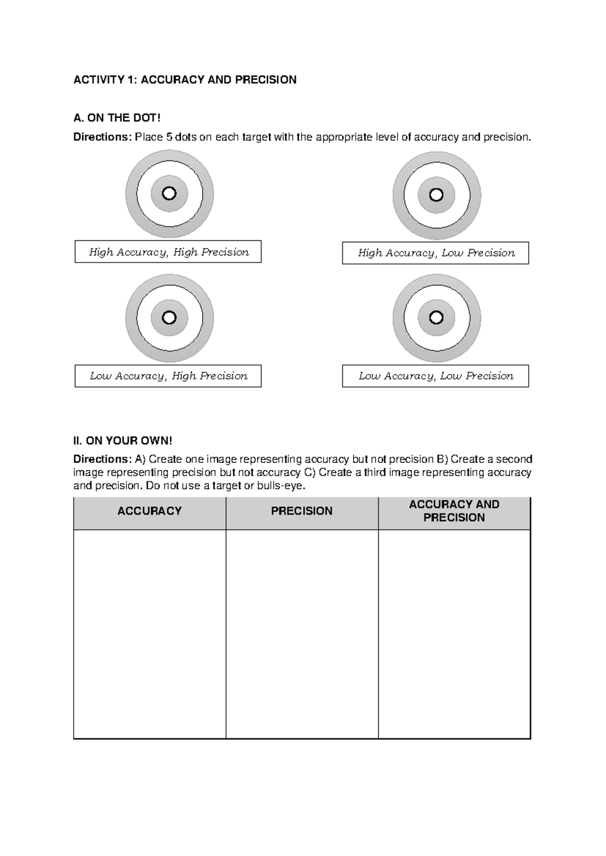 Activity-Week-1 - 2323 - ACTIVITY 1: ACCURACY AND PRECISION A. ON THE ...