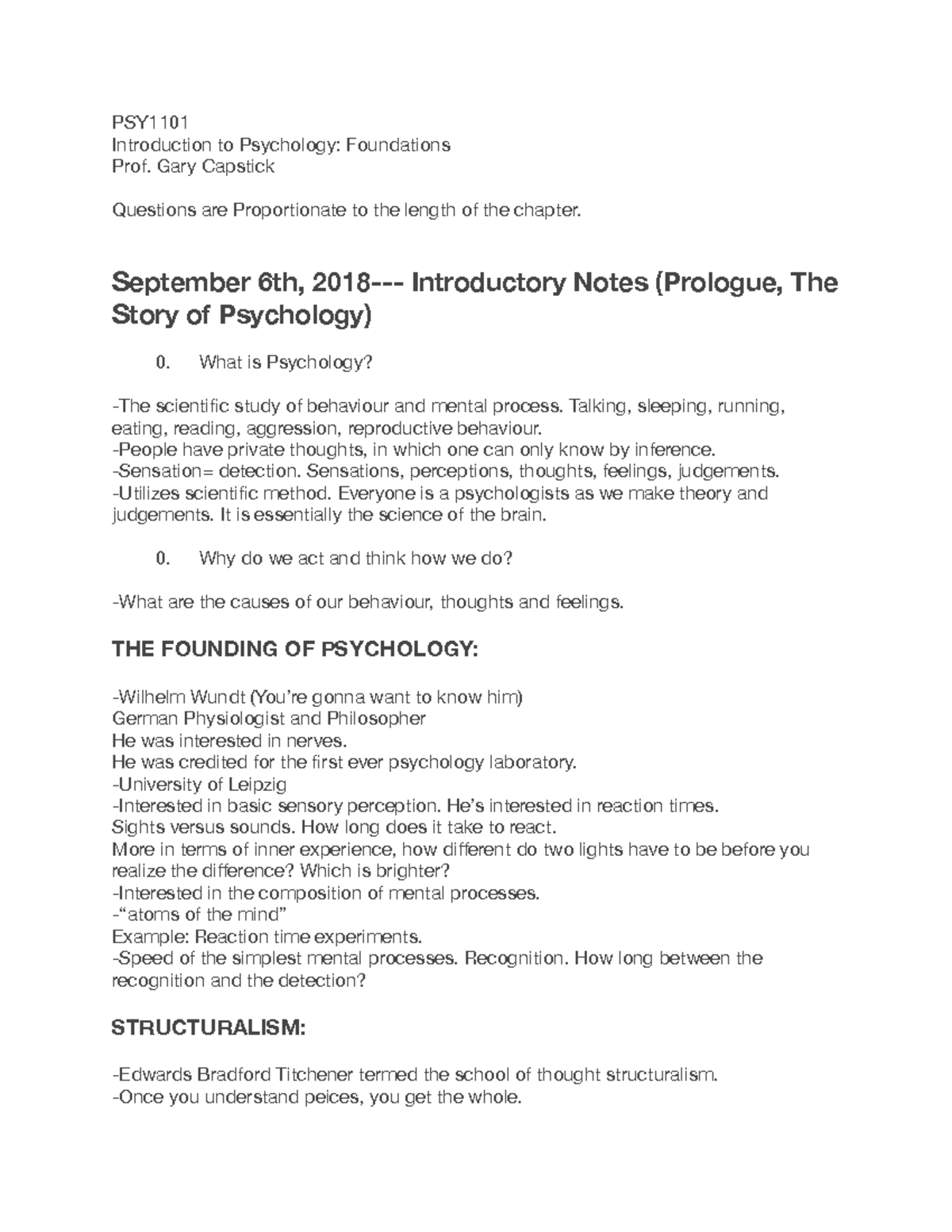 PSY1101 Lecture 1 pdf - PSY1101 Introduction to Psychology: Foundations ...