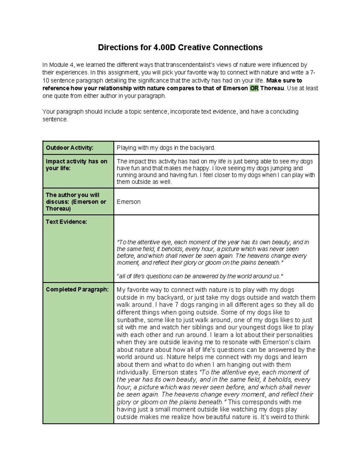 Copy of 4.00D Creative Connection - Directions for 4 Creative ...