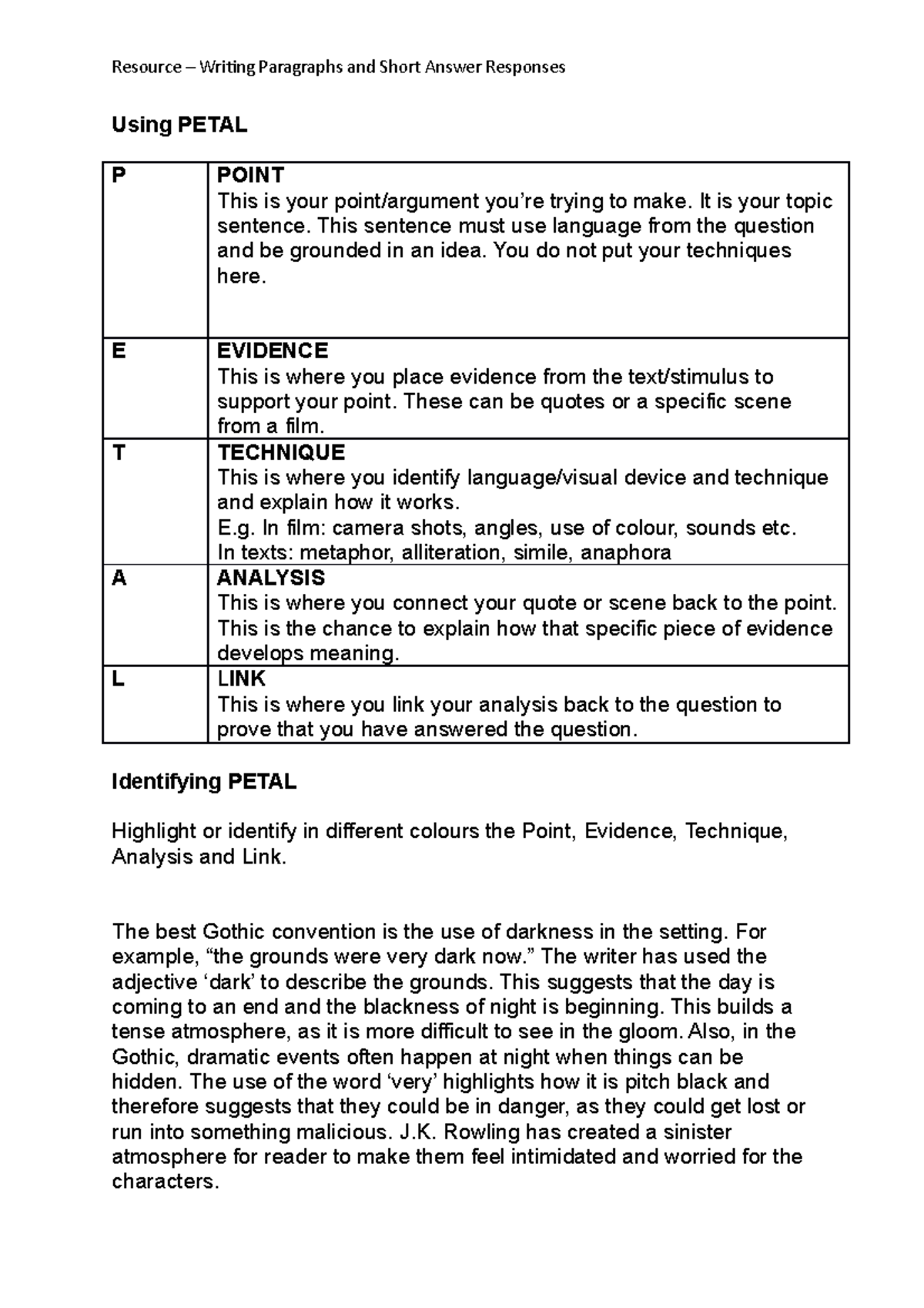 Using Petal - Resource – Writing Paragraphs and Short Answer Responses ...