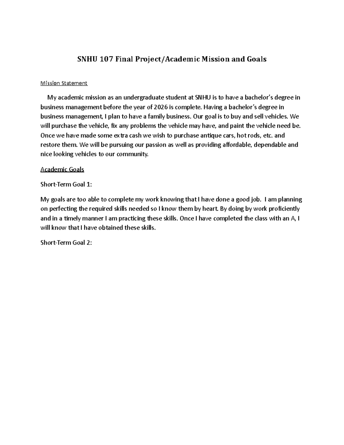 Academic Mission Statement 1 - SNHU 107 Final Project/Academic Mission ...