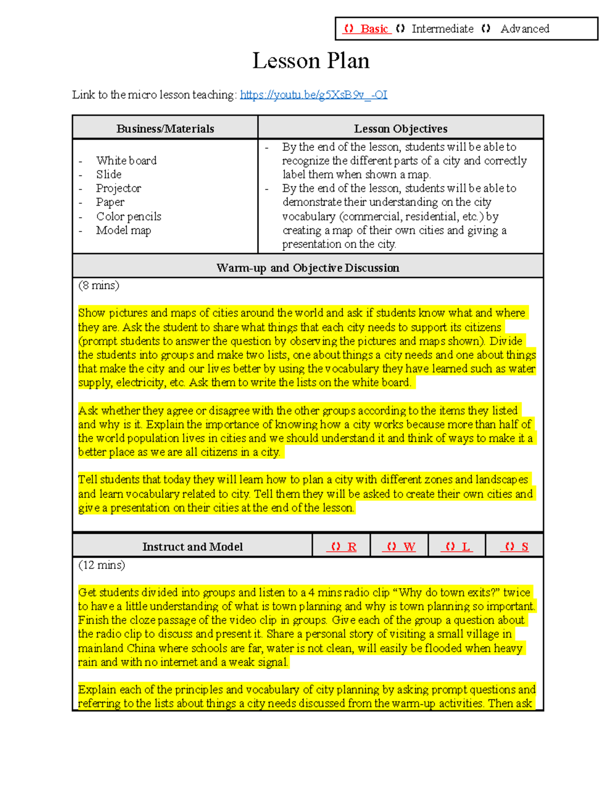 7. Capstone 1 Lesson Plan - Lesson Plan Link to the micro lesson ...