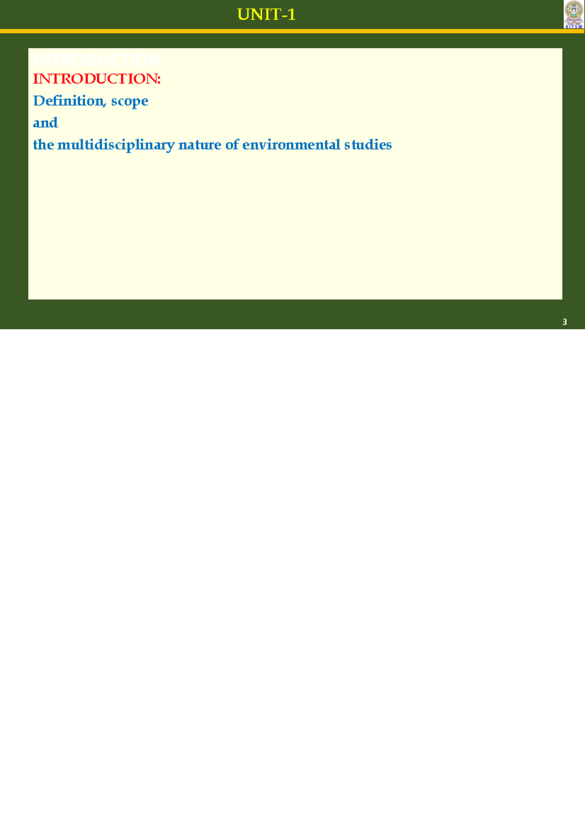 ES2 - Notes - UNIT- INTRODUCTION: INTRODUCTION: Definition, scope and ...
