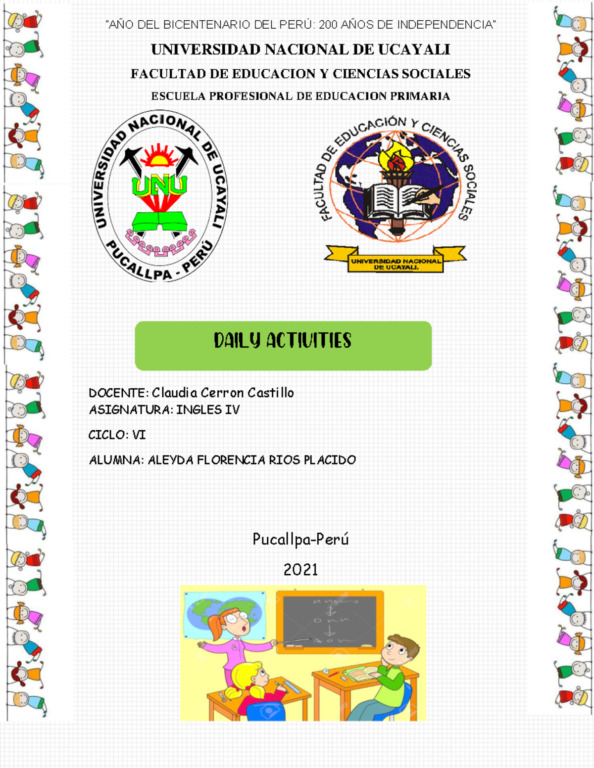 Daily Activities/ Actividades Diarias narracion - daily activities “AÑO ...