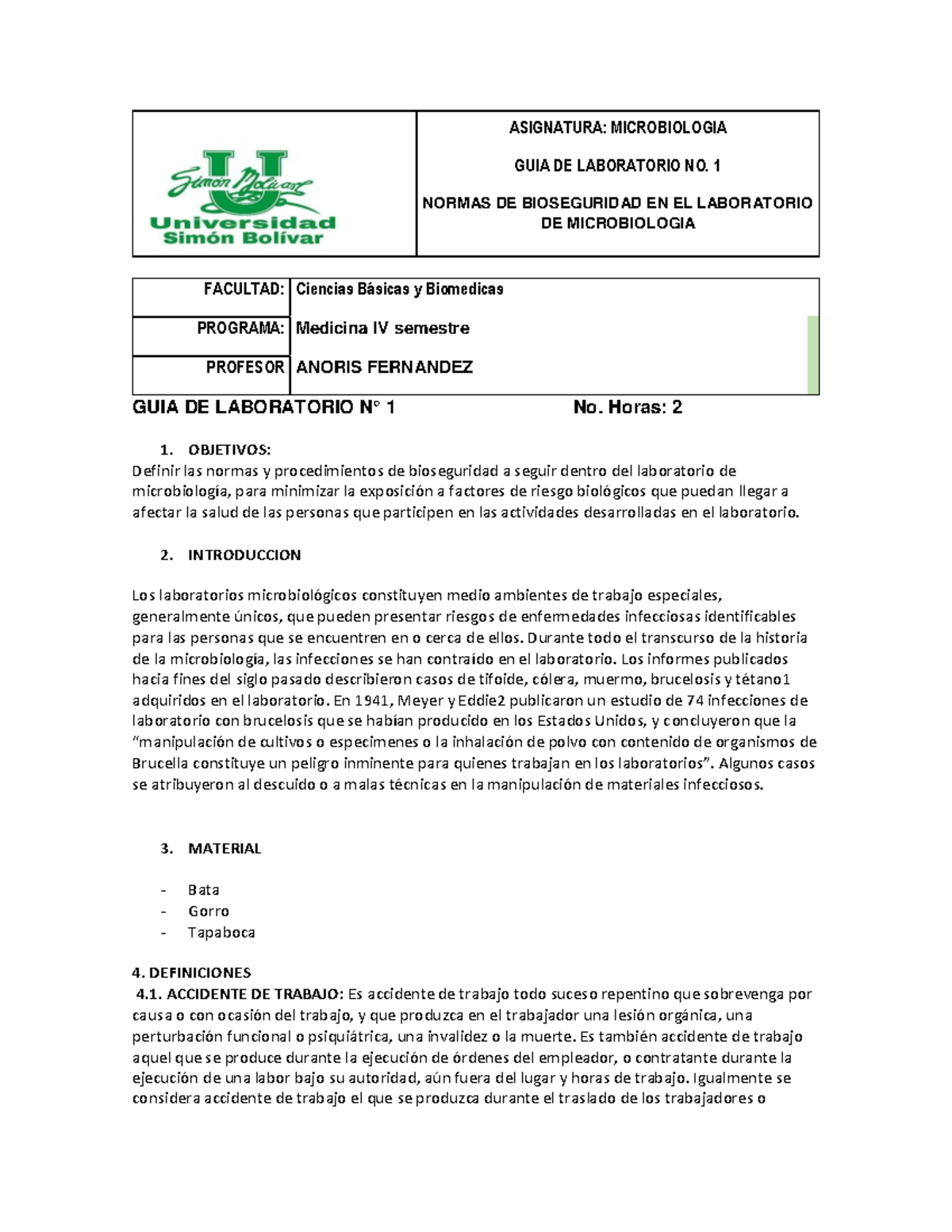 GUIA 1 Paractica Normas DE Bioseguridad EN EL Laboratorio DE ...