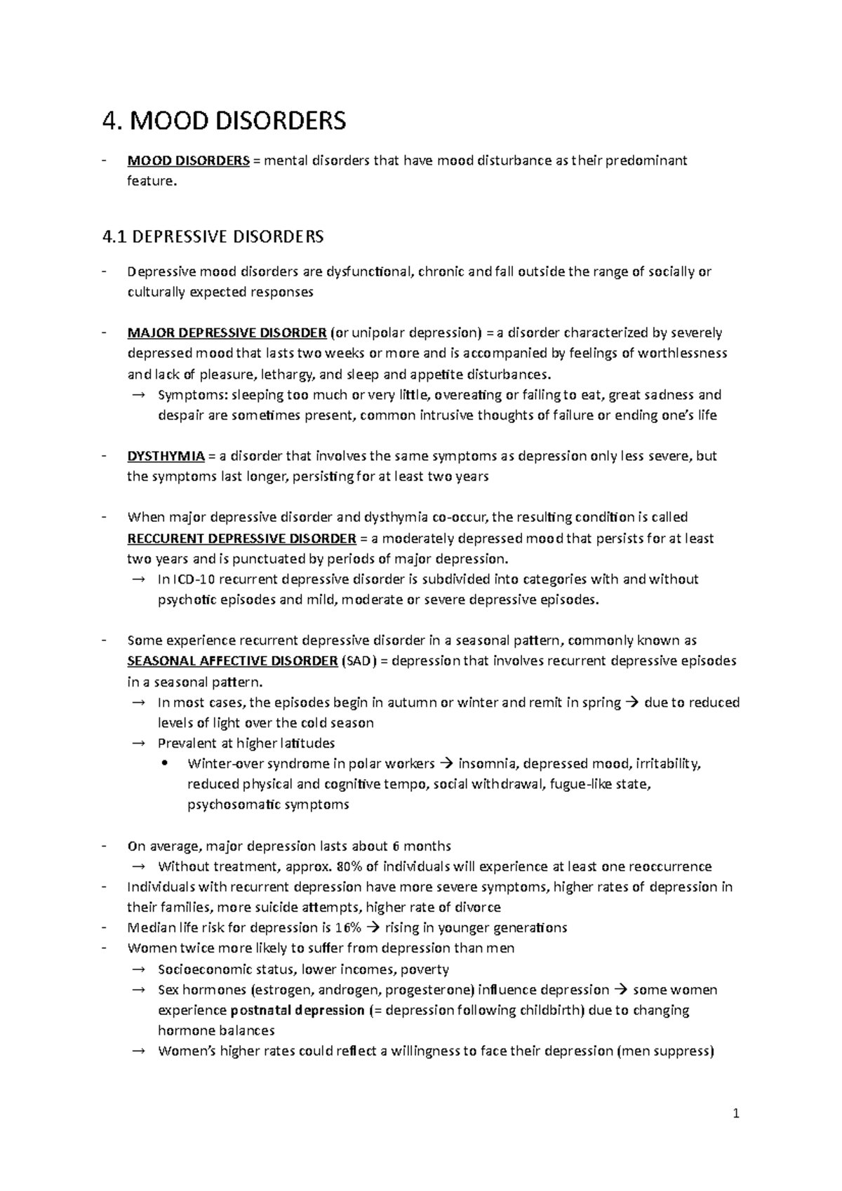 4. Mood Disorders - Lecture notes 4 - PSYU912 - Stirling - Studocu