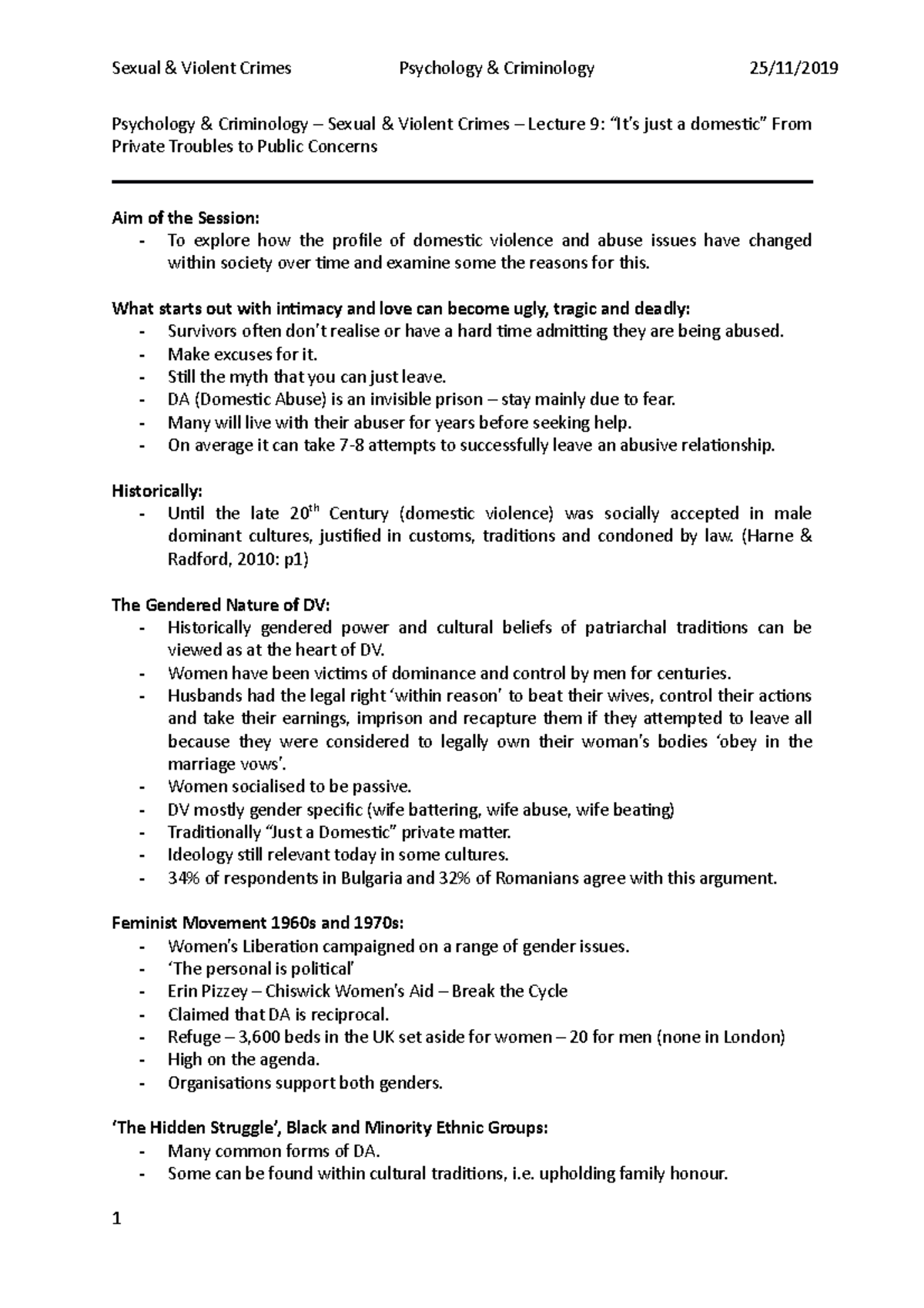 Lecture 9 - 'Its just a domestic. From Private Troubles to Public ...