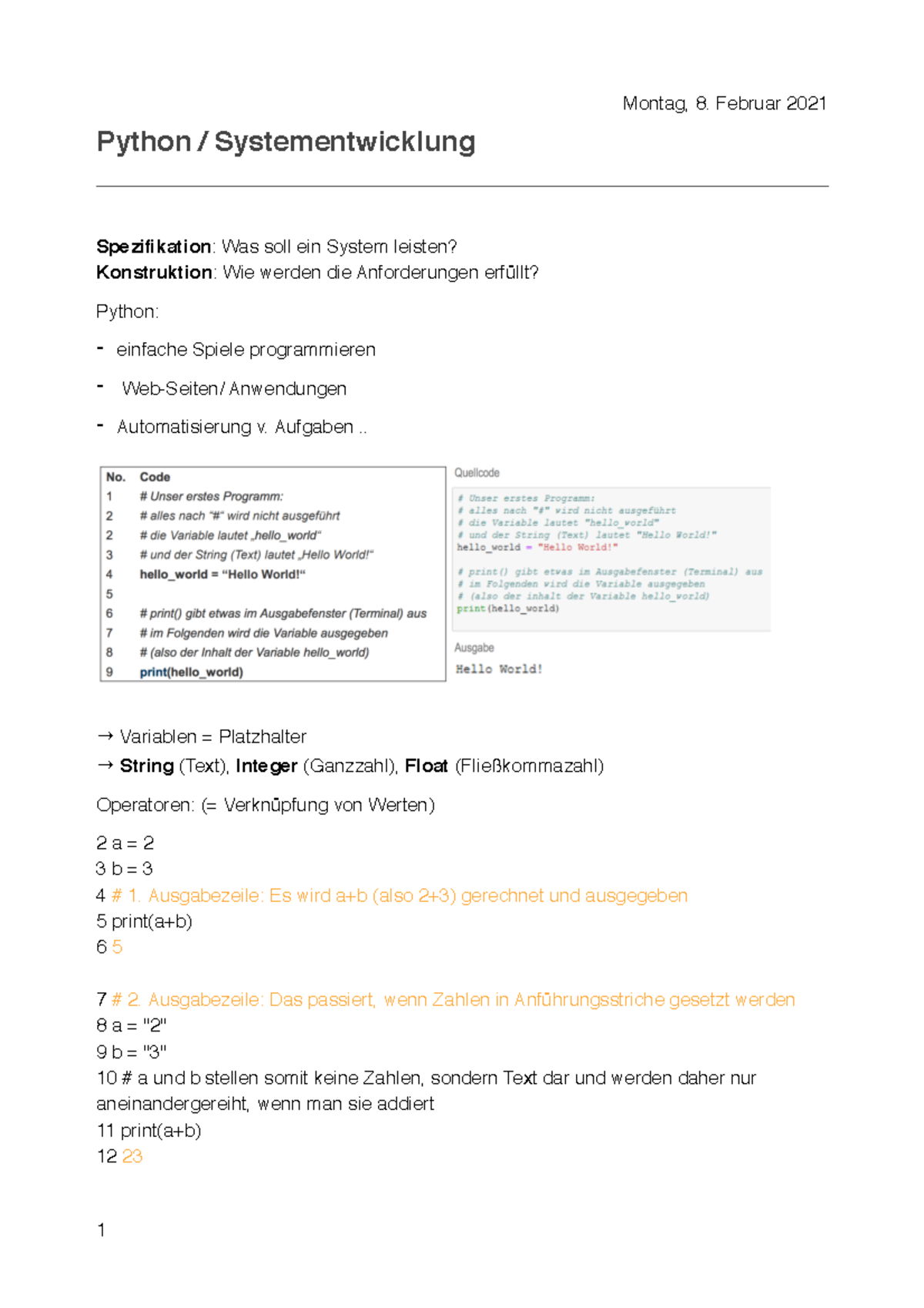 Python Zusammenfassung aus WiSe 20/21 - Python / Systementwicklung ...