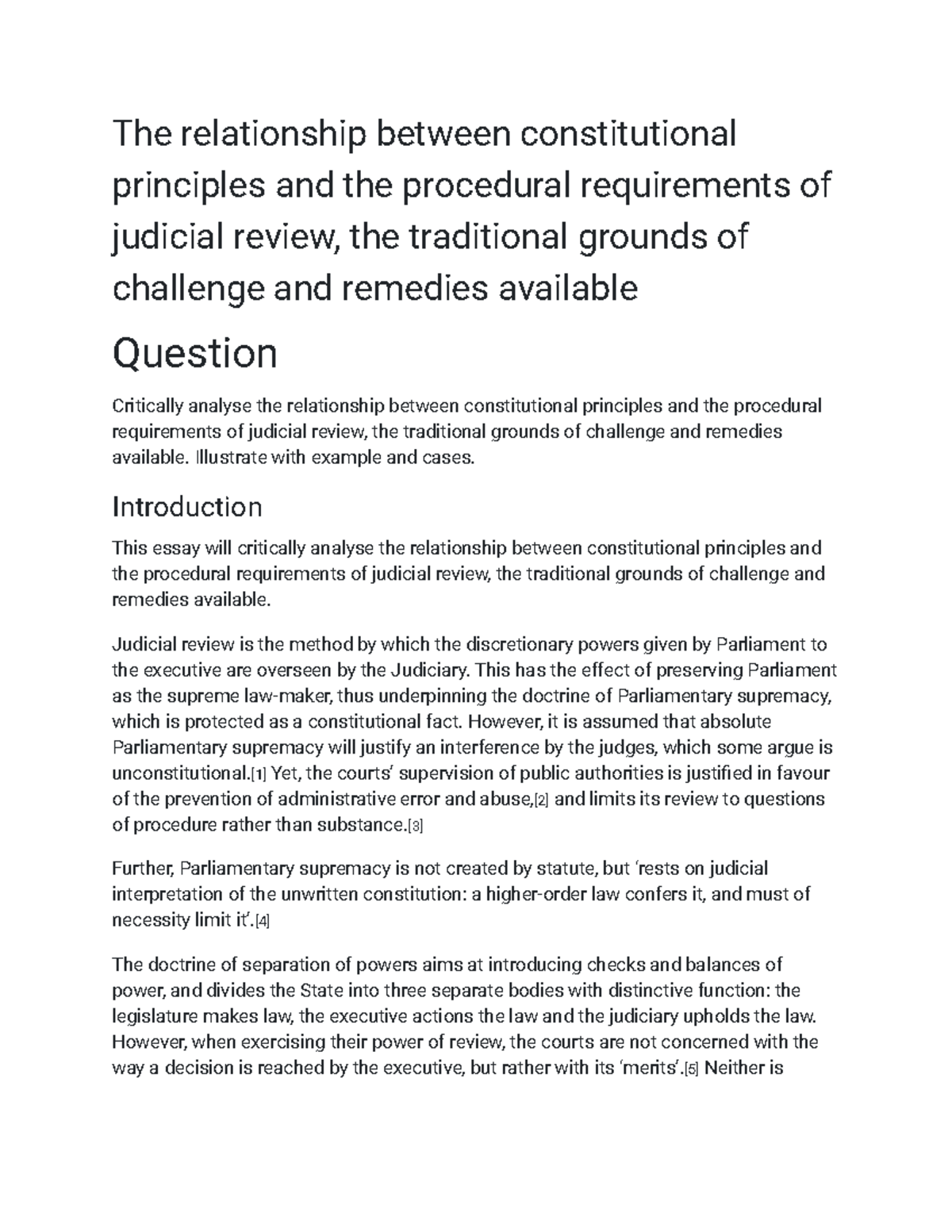 Judicial review - coursework - The relationship between constitutional ...